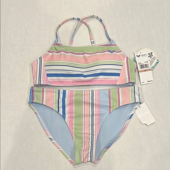 Roxy | Swim | Nwt Roxy Big Girls Salty Stripe Twopiece Swimsuit Set ...